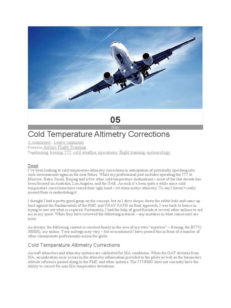 Cold Temperature Altimetry Corrections: Leave Comment Airline Flight Training | PDF | Altimeter ...