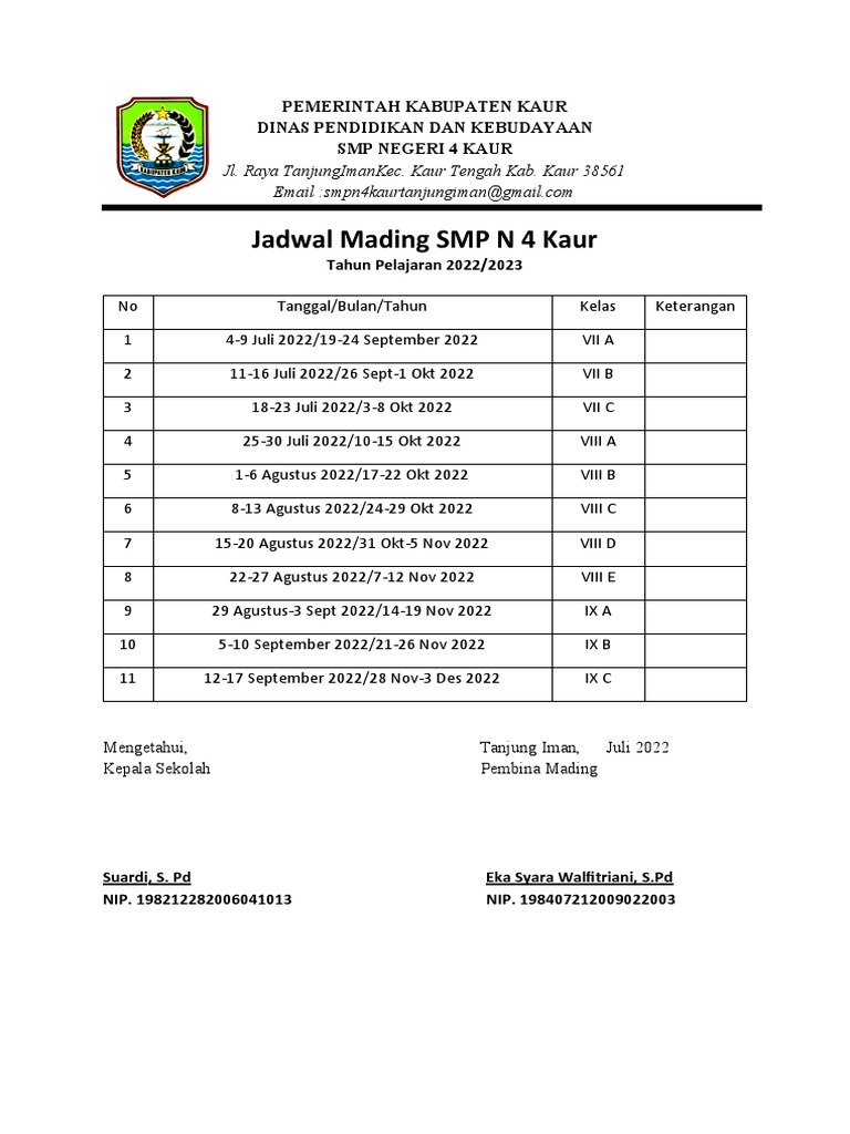 Jadwal Mading | PDF