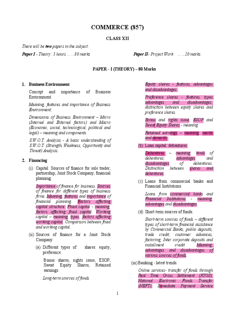 ISC Commerce Syllabus | PDF | Business | Economies