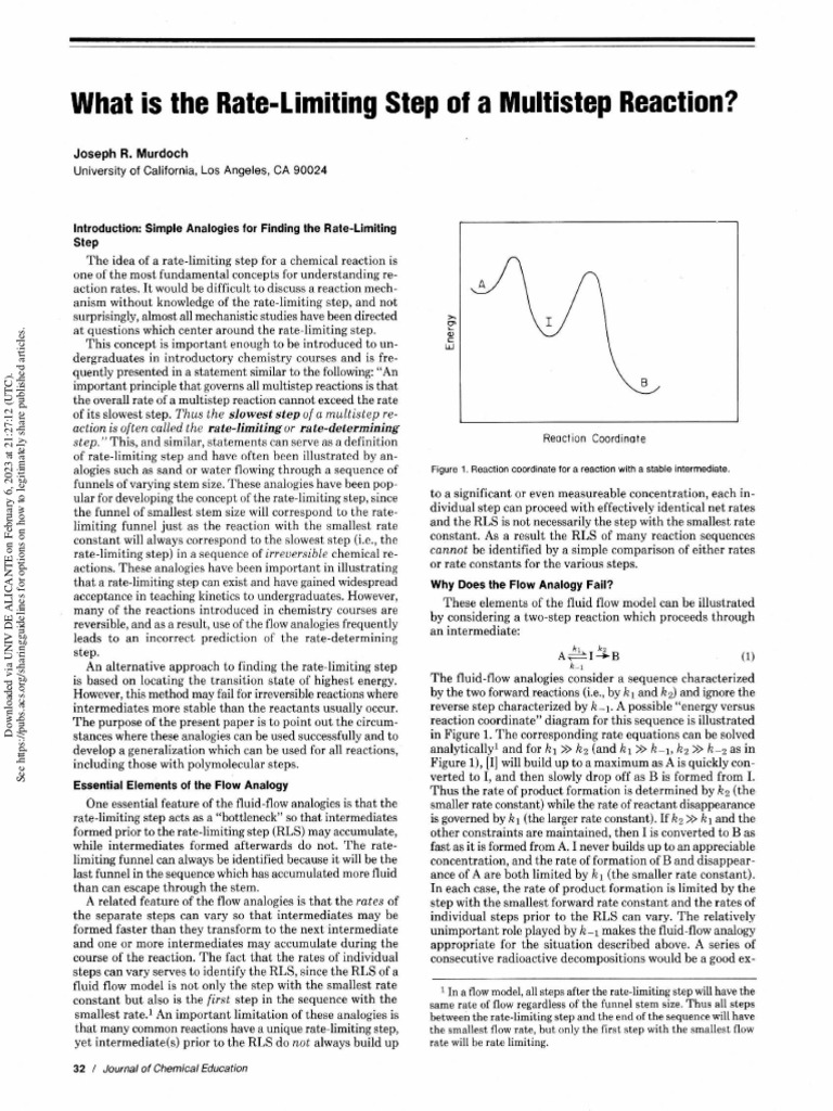 The Multistep: Is Rate-Limiting of | PDF | Chemical Reactions | Unit ...