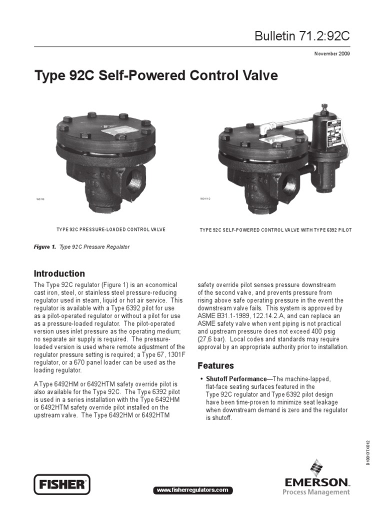 Data Sheets 92c Self Powered Control Valve Bulletin Fisher en en ...