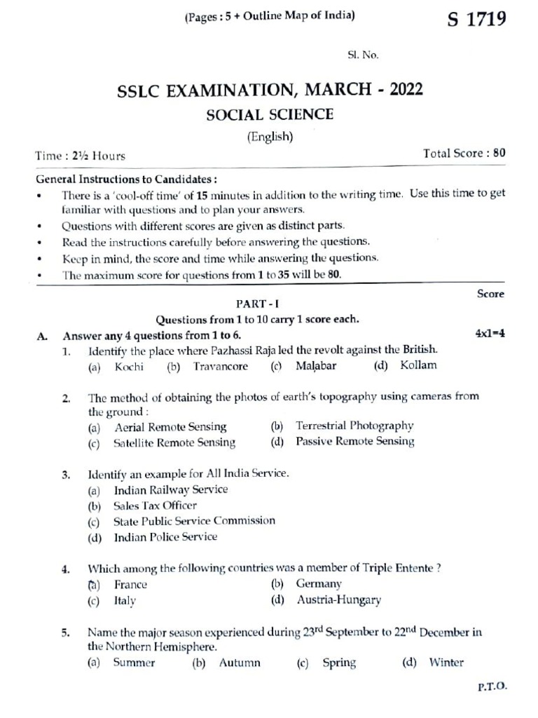 SSLC Social Science Exam 2022 Paper | PDF