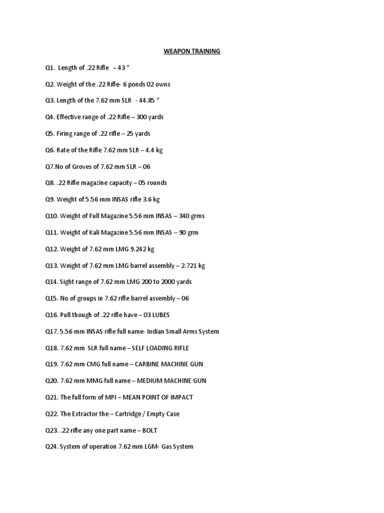 Weapon Training Guide: Measurements, Specs & Details | PDF | Rifle ...