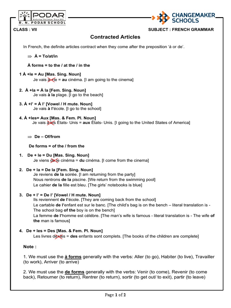 Articles contractés en français | PDF