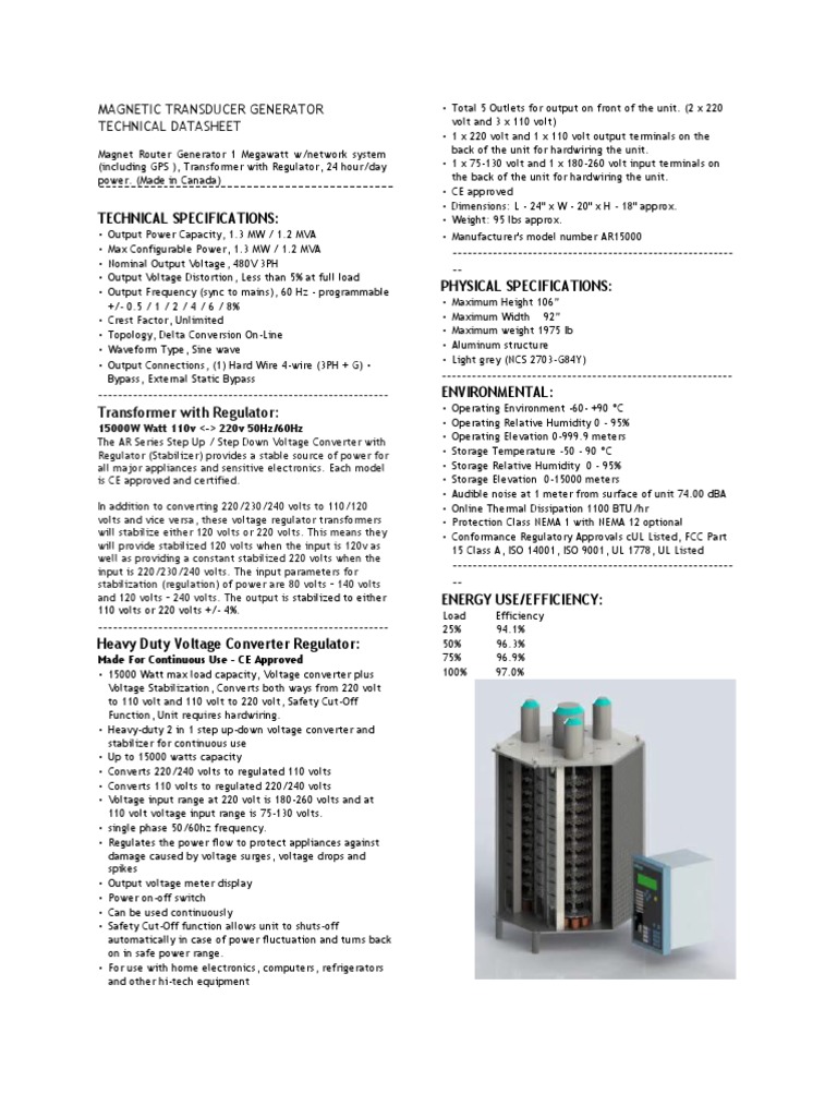 1 MW MTG Tech Datasheet | PDF | Mains Electricity | Transformer