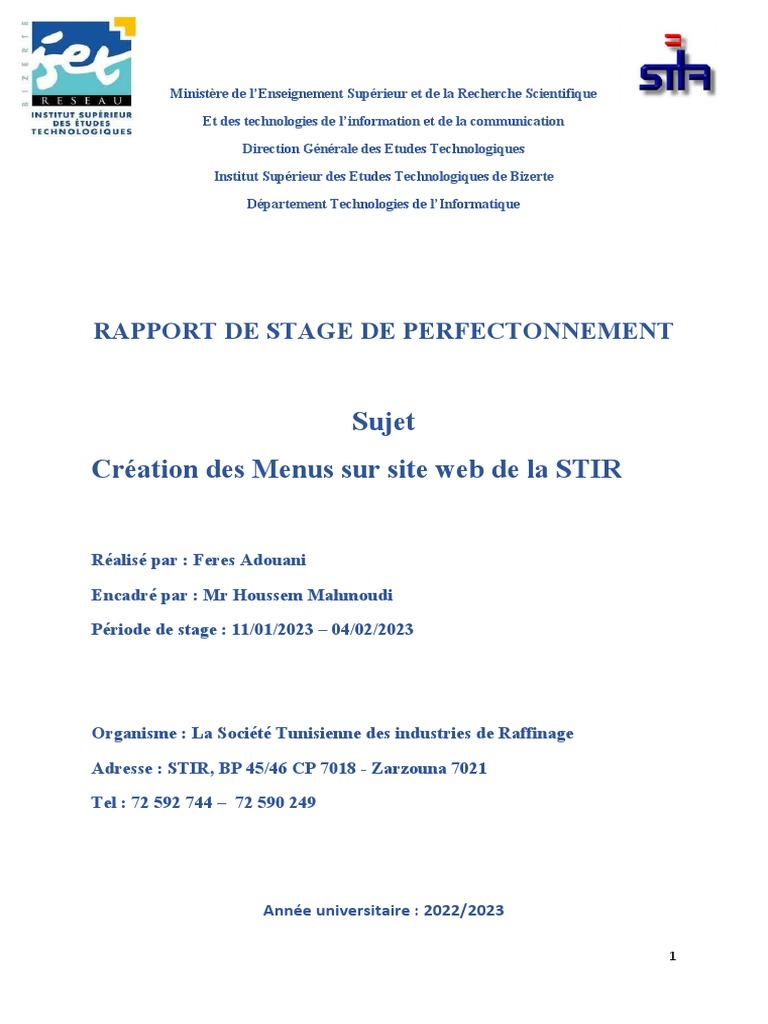 Menus Web pour la STIR de Bizerte | PDF | Active Directory | Adresse IP