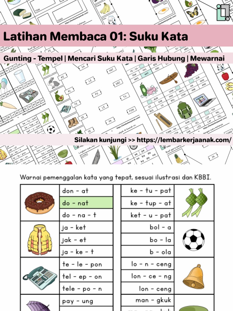 Latihan Membaca 01 - Suku Kata - Lembarkerjaanak | PDF