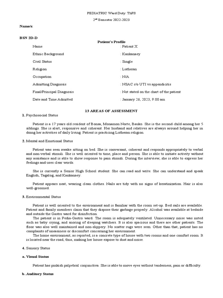 13 Areas of Assessment 2DD PEDIA | PDF | Senses | Perception