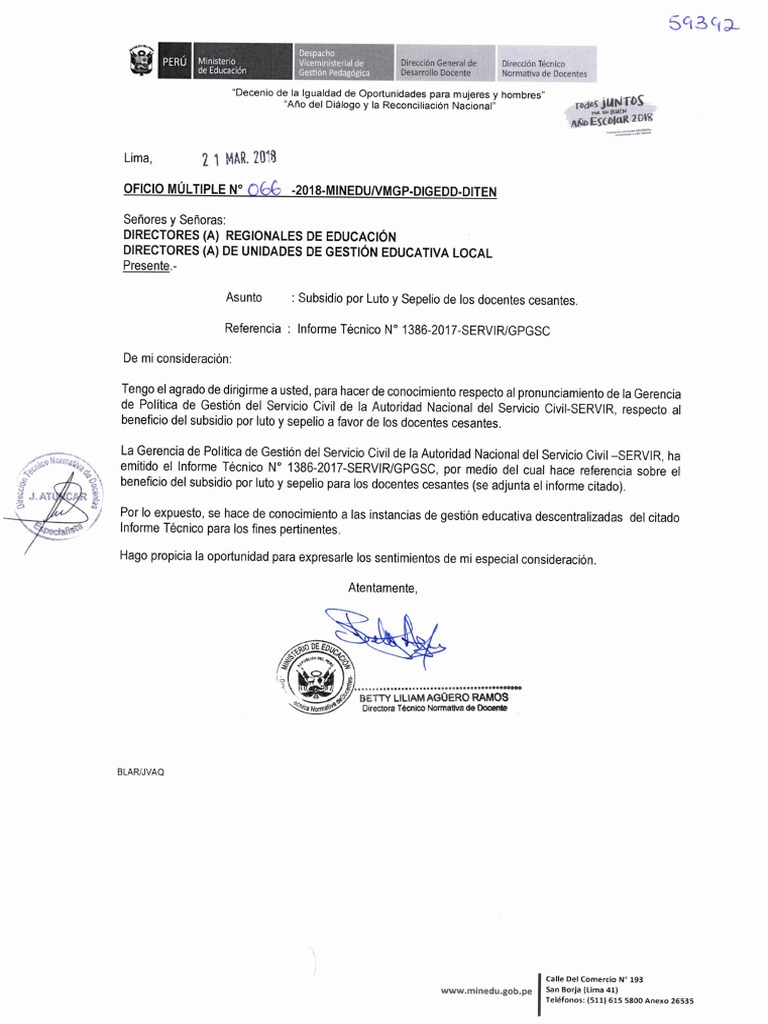 066-2018-DITEN - Subsidio Por Luto y Sepelio A Cesantes | PDF