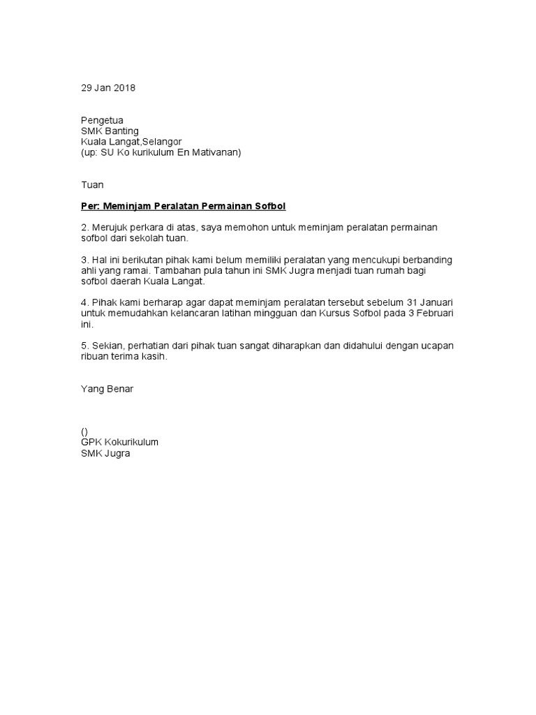 Surat Pinjam Peralatan | PDF