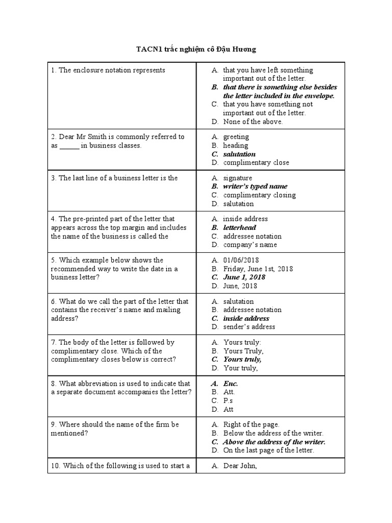 File Ôn Trắc Nghiệm TACN1 | PDF | Zip Code
