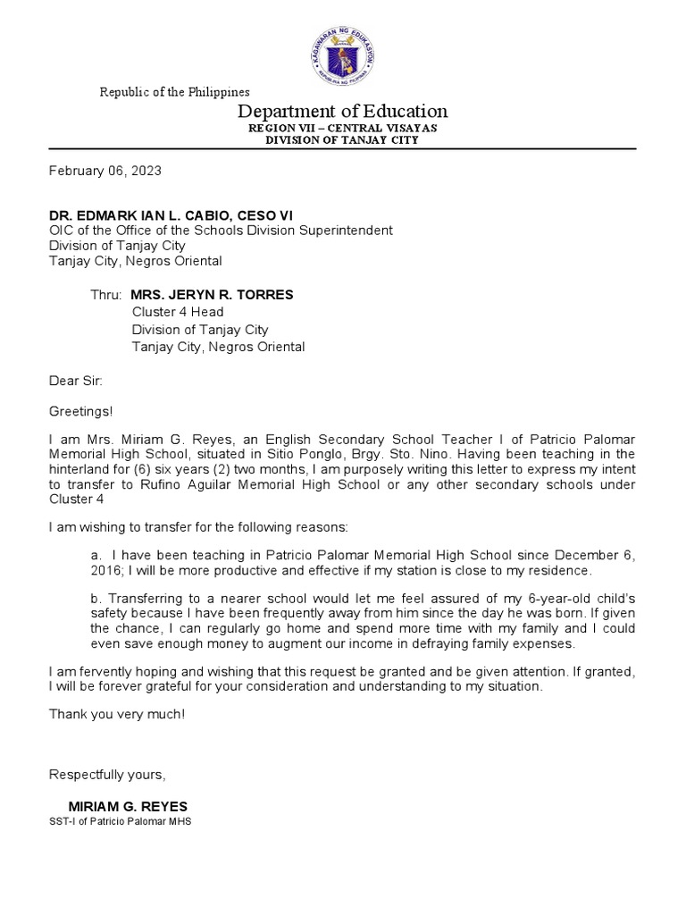 Letter of Intent Fro Application For Transfer | PDF