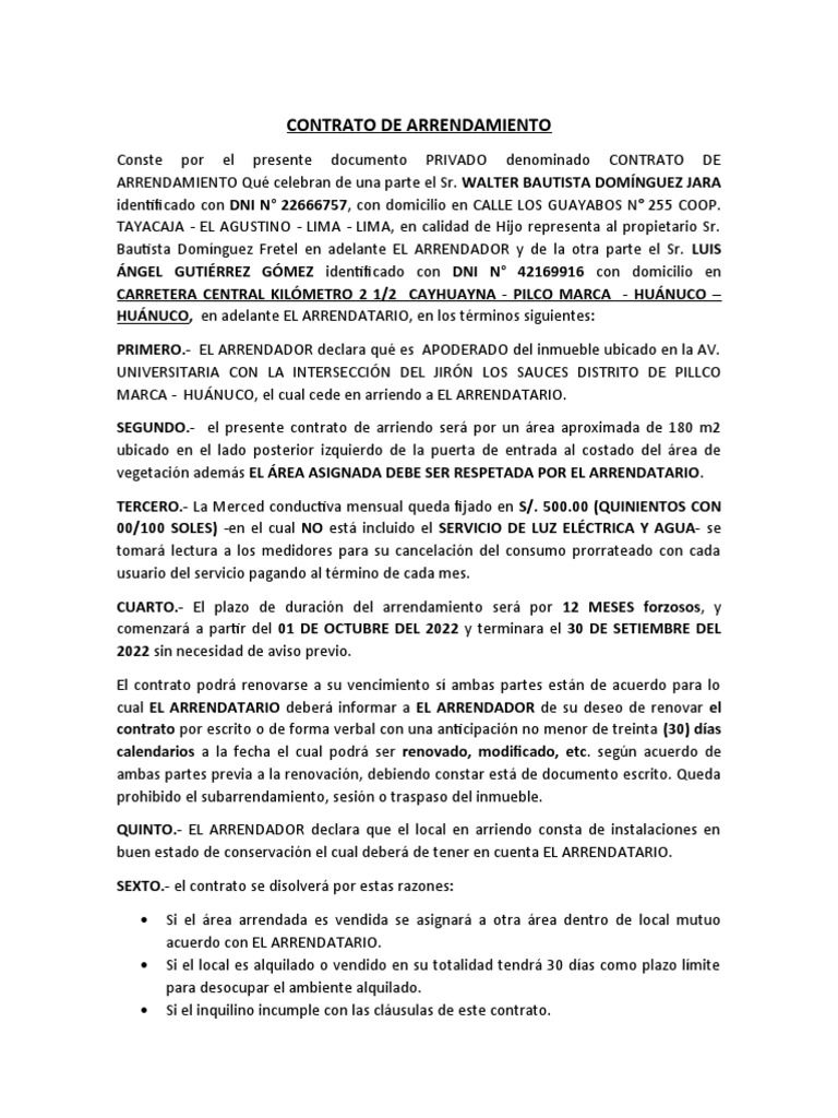 C - Alquiler | PDF | Lima | Documento