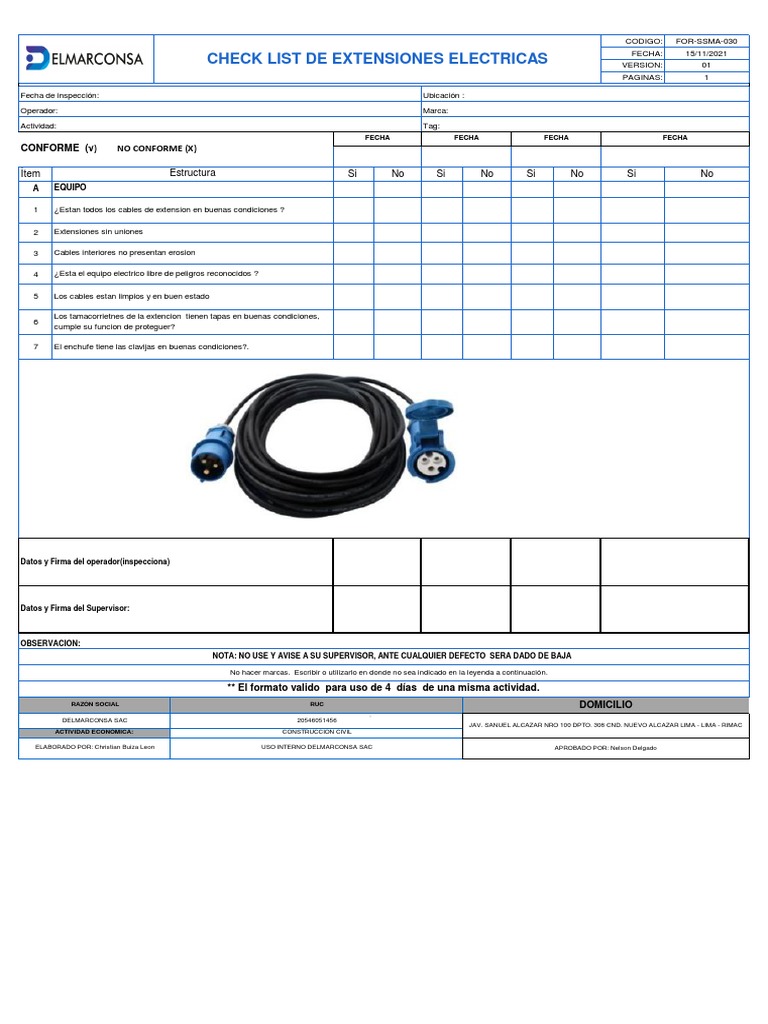 For-Ssma-030 Check List de Extensiones Electricas | PDF