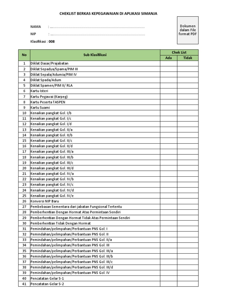 List Berkas Simanja | PDF