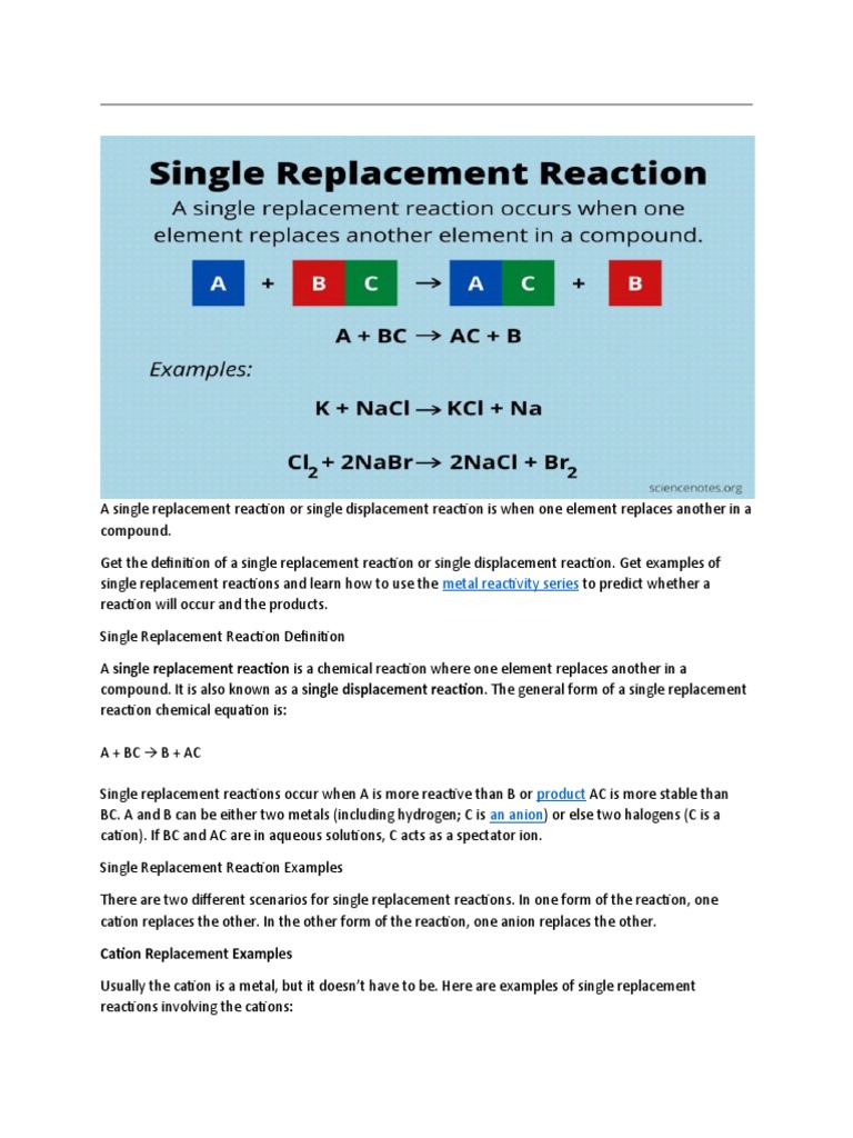 Single Replacement | PDF | Chemical Reactions | Ion