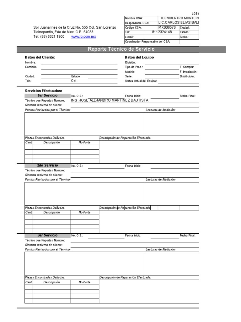 Reporte Técnico de Servicio: Datos Del Cliente: Datos Del Equipo | PDF