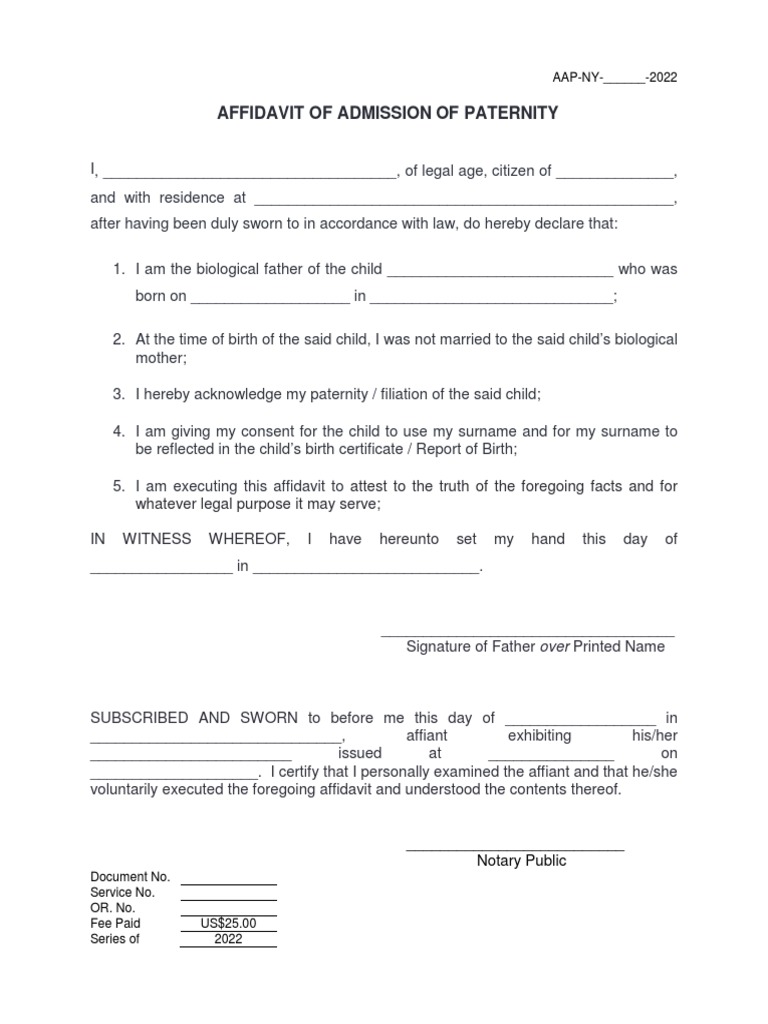 Affidavit of Paternity Acknowledgment | PDF