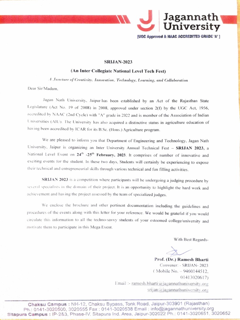 Tech Fest Letter | PDF