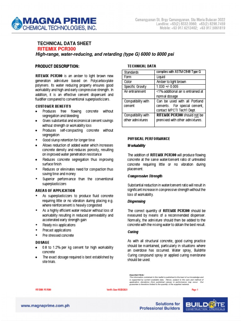 Ritemix Pcr300 Tds 0 | PDF | Concrete | Cement