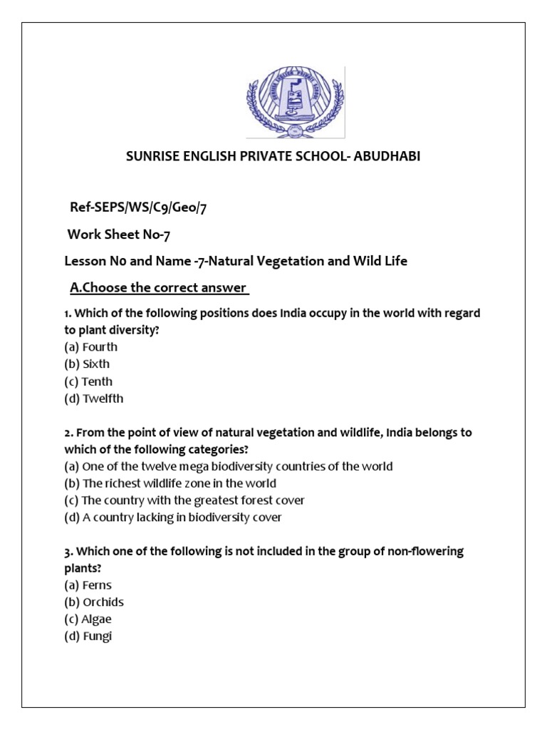 Natural Vegetation and Wildlife Worksheet | PDF | Forests | Tropics