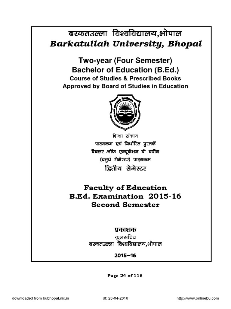 Barkatullah University Bu Bed Syllabus 2 Sem | PDF | Learning | Constructivism (Philosophy Of ...