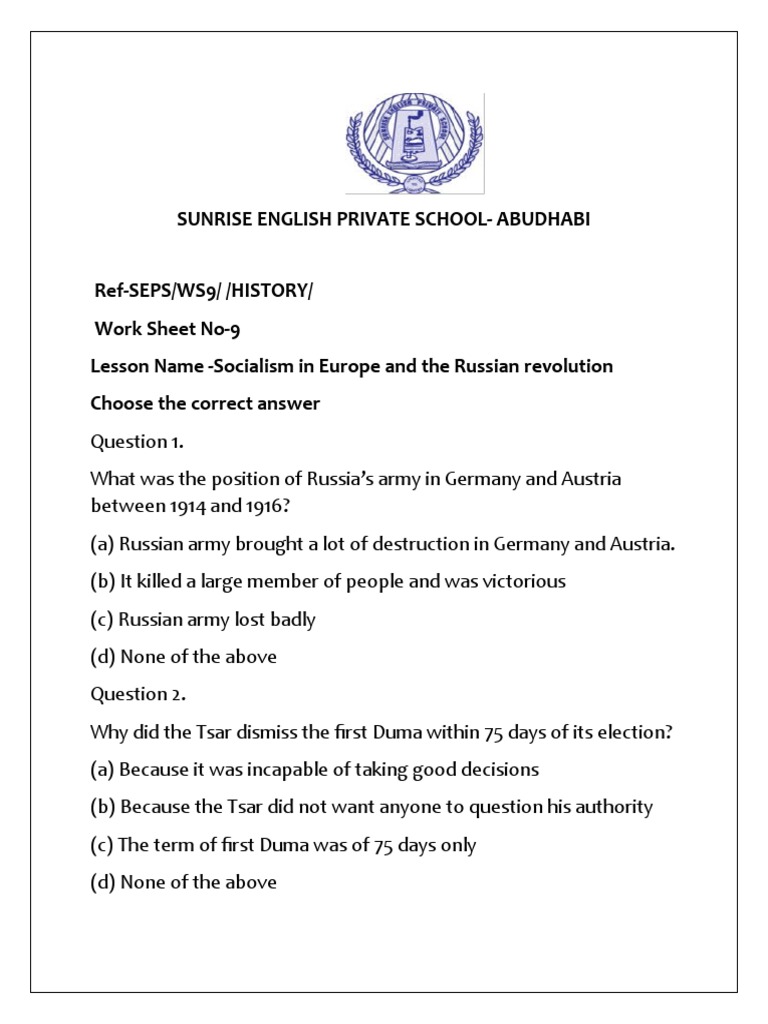 Russian Revolution Work Sheet | PDF | Vladimir Lenin | Russian Revolution
