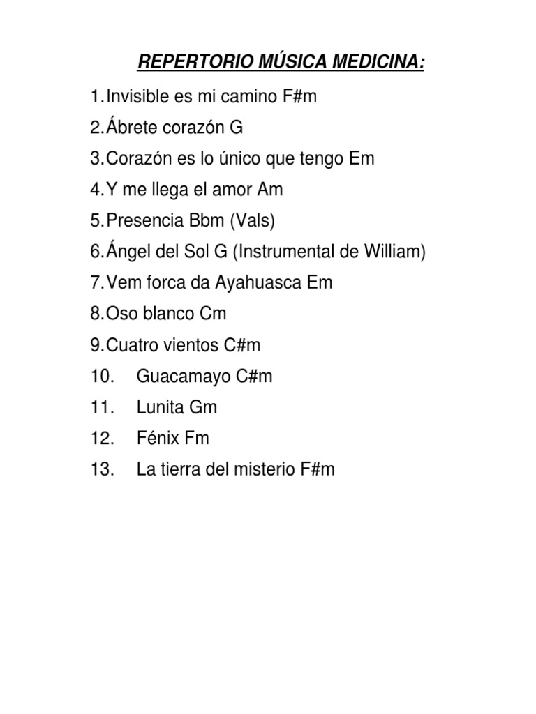 Repertorio de Canciones de Medicina | PDF | Amor