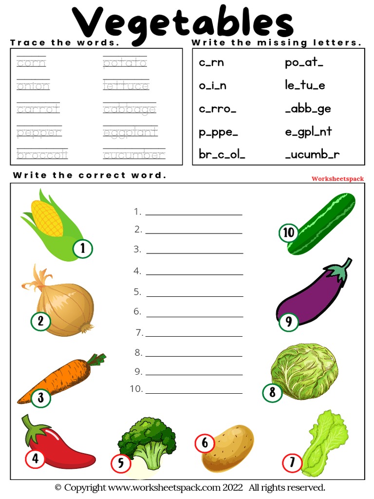 Vegetables Worksheets Printable - Compressed | PDF
