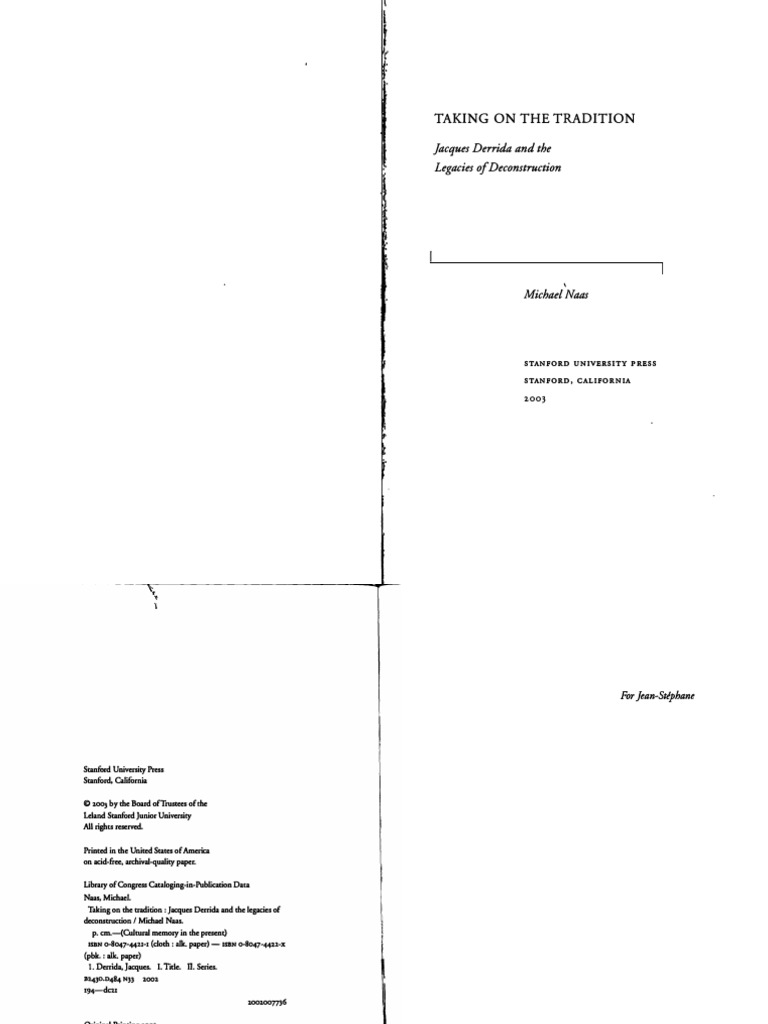 Jacques Derrida and The " Legacies of Deconstruction: Taking On The ...