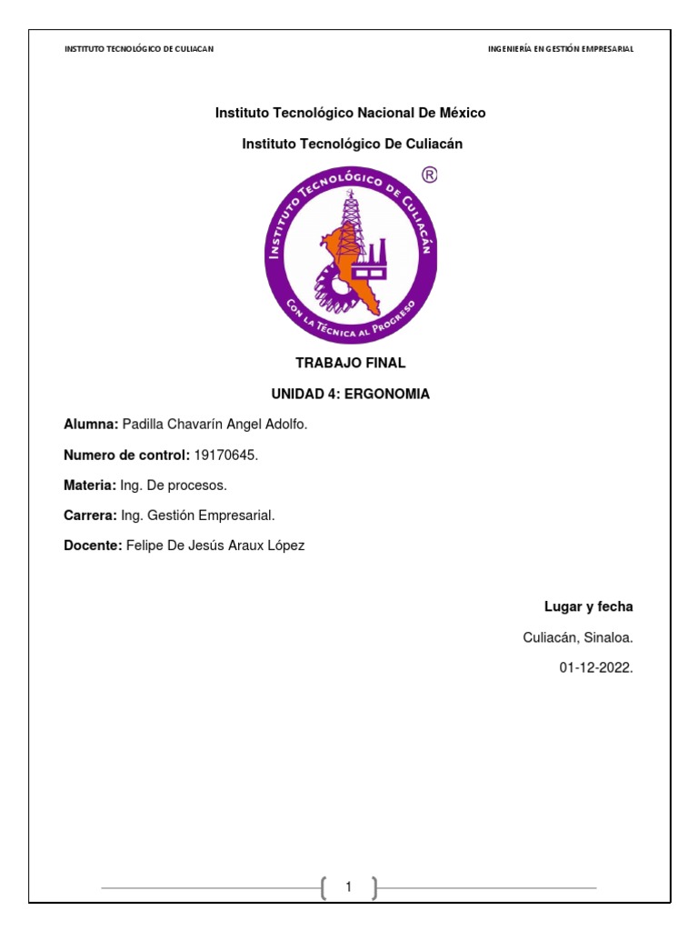 U4 Ergonomia Ing en Procesos Aapc | PDF | Factores humanos y ergonomía | Diseño