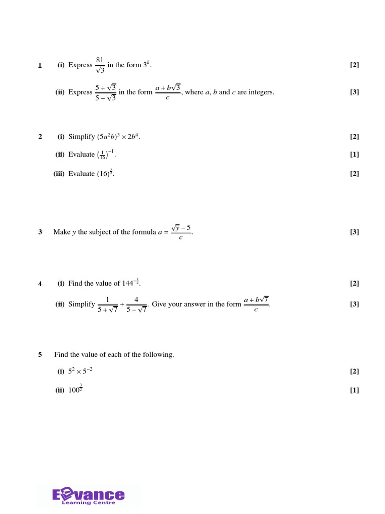 C1 Algebra - Indices 2 QP | PDF | Square Root | Number Theory