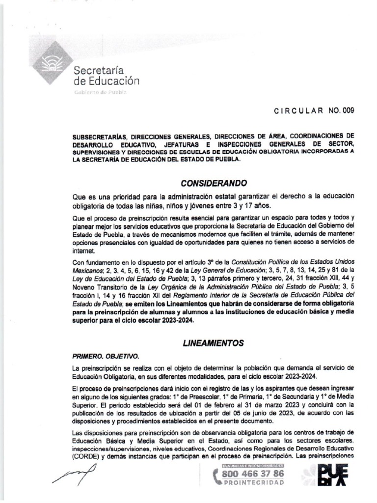 LINEAMIENTOS PROCESO PREINSCRIPCION 2023-2024 (CIRCULAR No. 009) | PDF