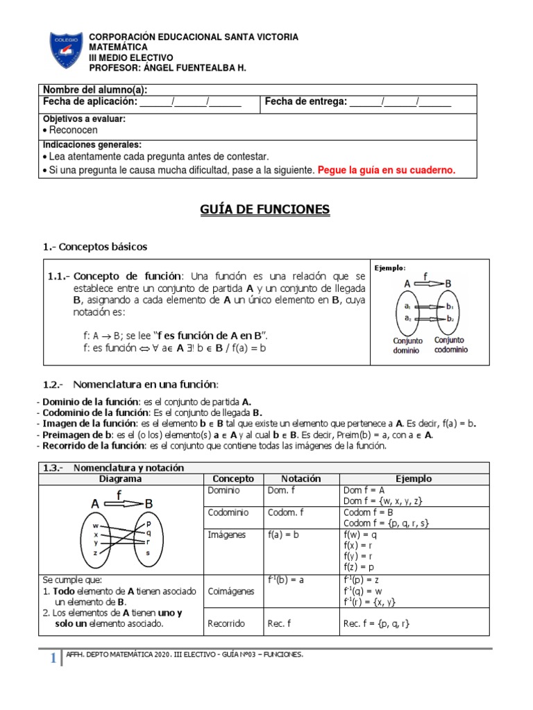 2020 Guía - Iii Electivo - Funciones N°1 | PDF | Función (Matemáticas) | Funciones y mapeos