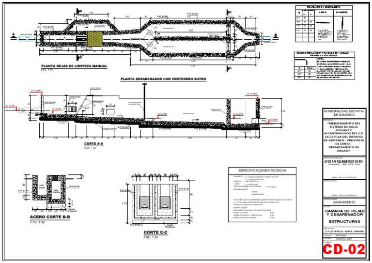 PTAR - Camara de Rejas y Desarenador Estructuras - A2 | PDF
