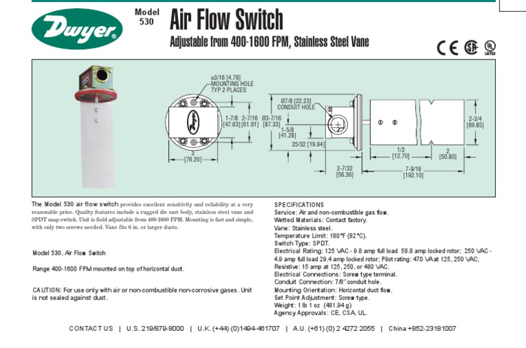 530 - Airflow Switch Data | PDF | Switch | Duct (Flow)