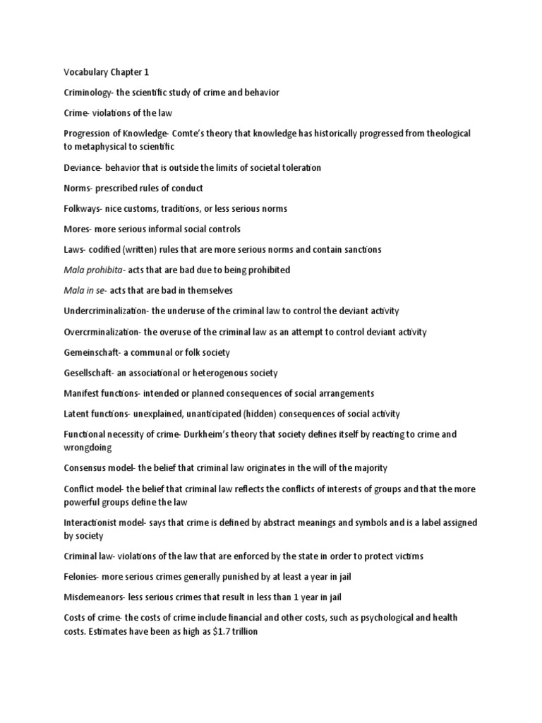 Criminology Vocabulary and Concepts | PDF | Deviance (Sociology) | Crimes