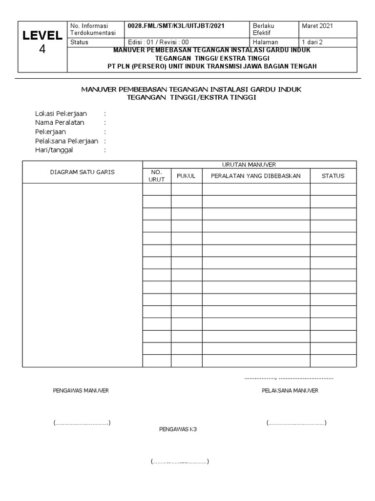 Formulir Manuver Pembebasan Tegangan Instalasi GI, TT, TET | PDF | Teknologi & Rekayasa