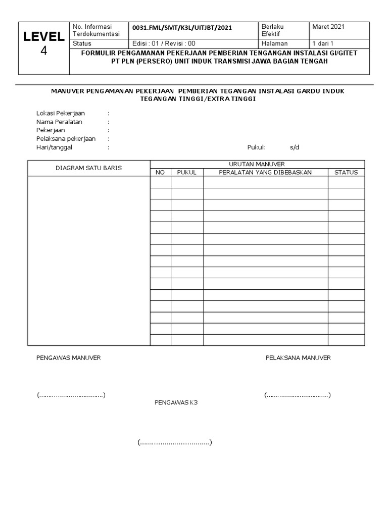 Formulir Pengamanan Perkerjaan Pemberian Tegangan Pada Instalasi GI ...