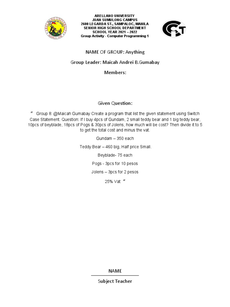 Group 8 Computer Programming Pdf Computer Engineering Computer Science 