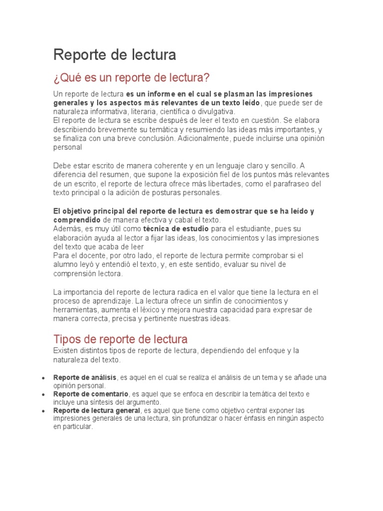 Guía para elaborar un reporte de lectura | PDF