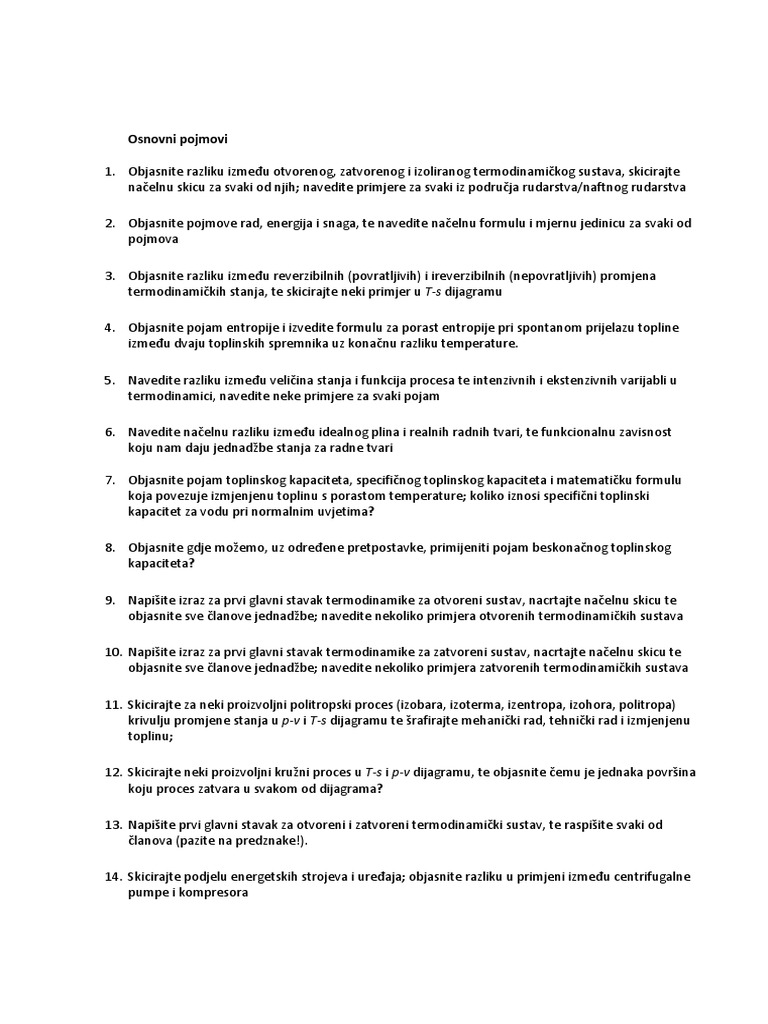 Termodinamika Pitanja Za Usmeni 2022 23 | PDF