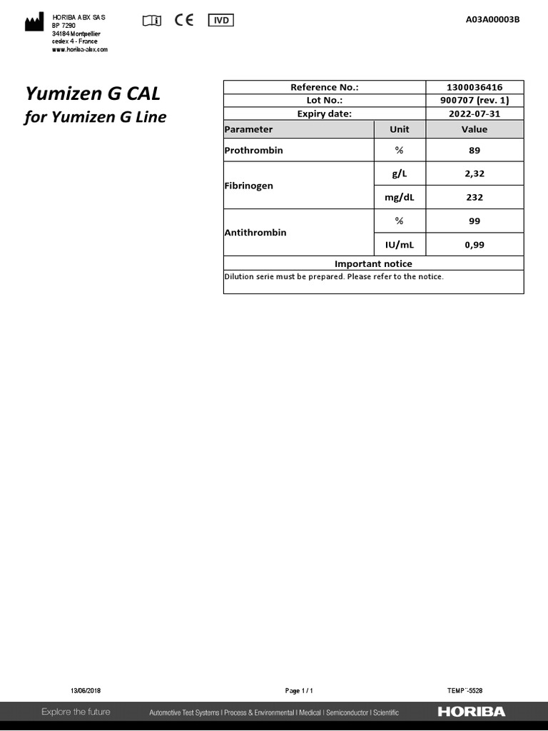 Yumizen G CAL Reference Data | PDF