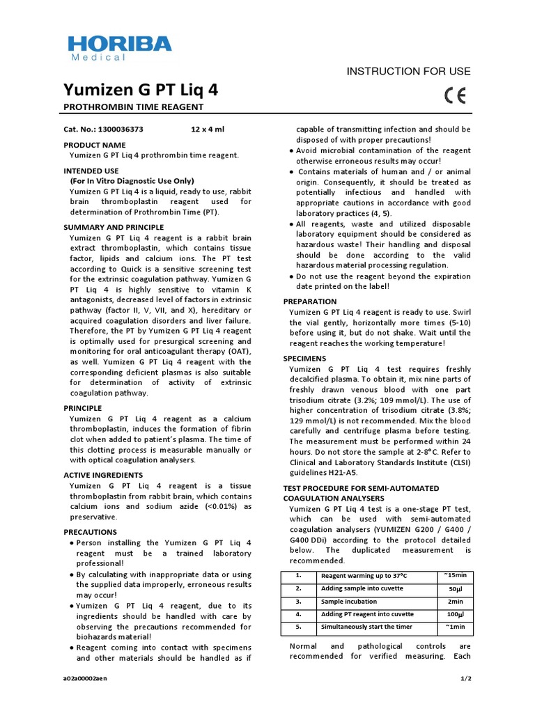 A02a00002aen Yumizen G PT Liq | PDF | Coagulation | Clinical Medicine