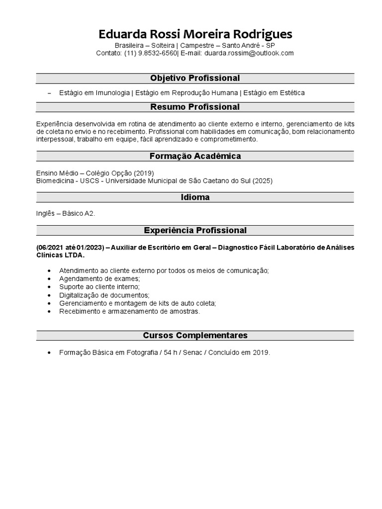 Currículo Eduarda | PDF | Carreira e Crescimento | Negócios