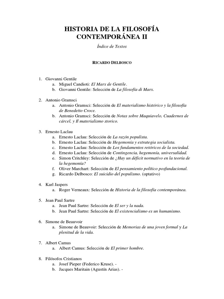 Historia de La Filosofía Contemporánea II. Índice de Textos | PDF ...