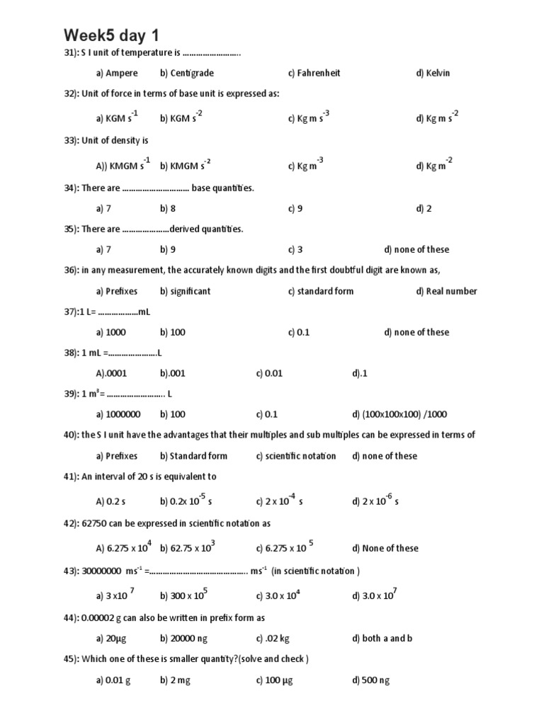 Class8-Phy-T2-Worksheet Week 5 | PDF | Quantity | Metrology