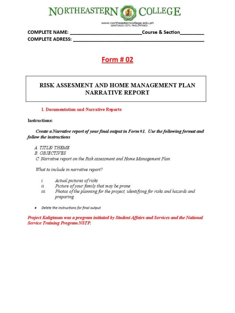 Risk Assessment and Home Management Plan Form 2 | PDF