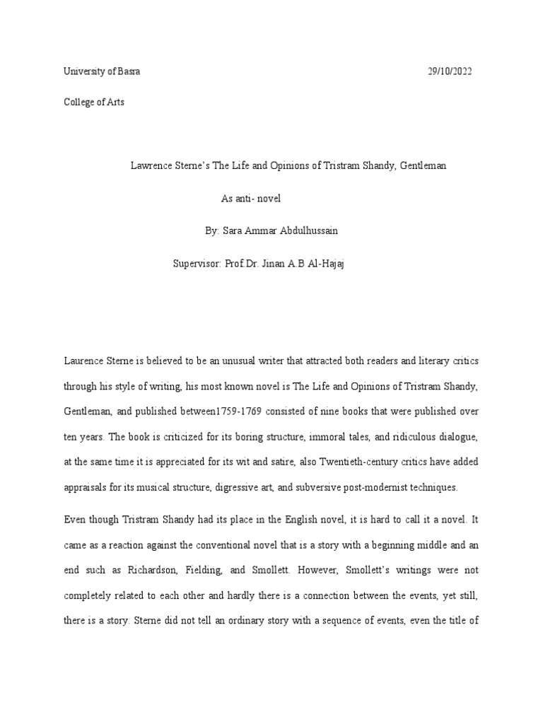 Lawrence Sterne Anti - Novel | PDF | Laurence Sterne | Narration
