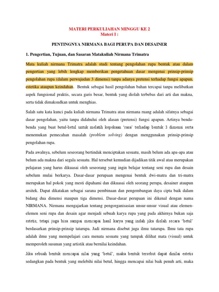 Materi Ajar Trimatra-Minggu Ke 2 | PDF | Seni
